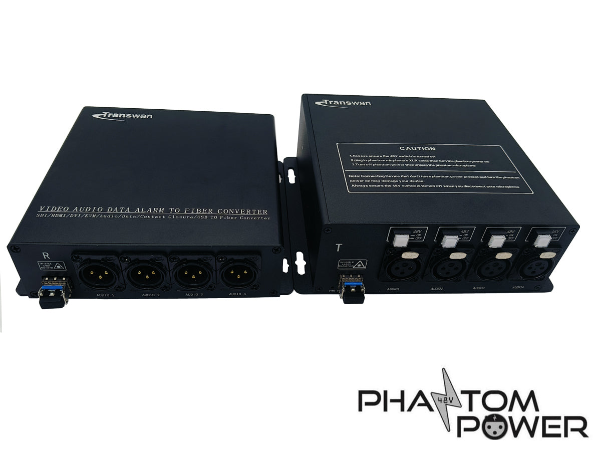 4 Ch Balanced Audio to Fiber Converter Over 20 Km Fiber Condenser Microphones to Fiber – Transwan