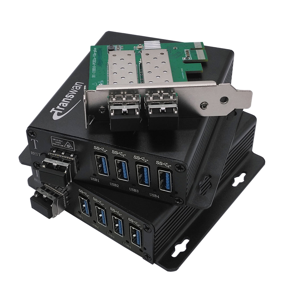PCI-E to USB port over Optic Fiber Extender – Transwan