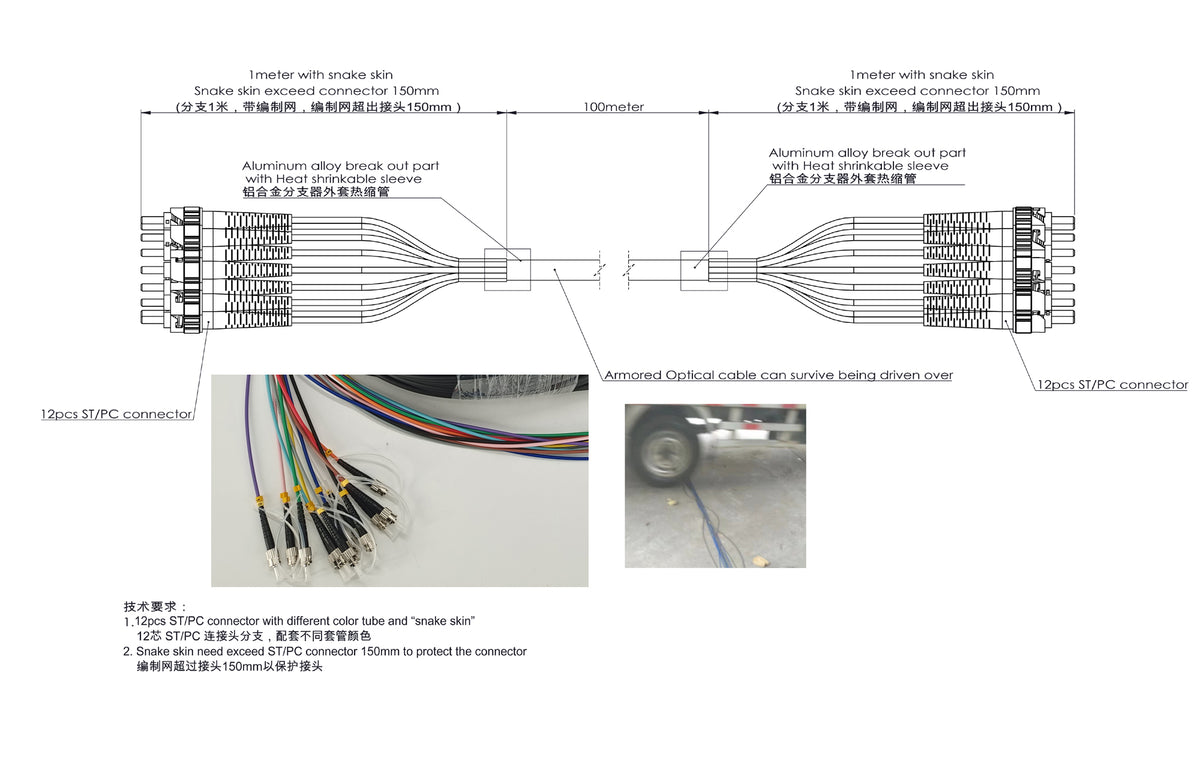 100/250/450 Meters Field Armored 8 or 12 Strands SM Fiber Optic Cable ...
