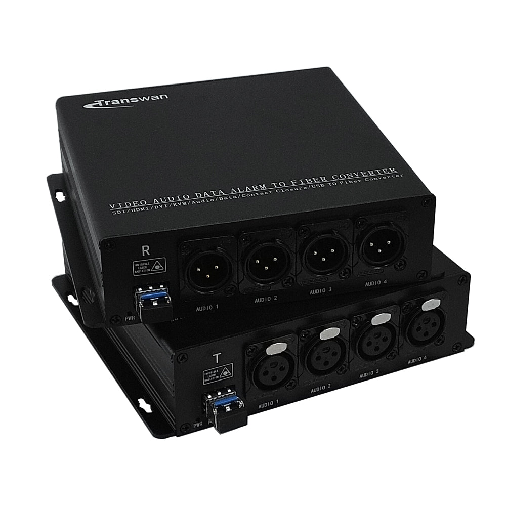 4 Ch Balanced Audio to Fiber Converter Over 20 Km Fiber with XLR ports ...